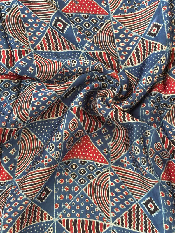 Indigo Colour Natural Dyed Contemporary Square Block Printed Ajrakh Mo ...